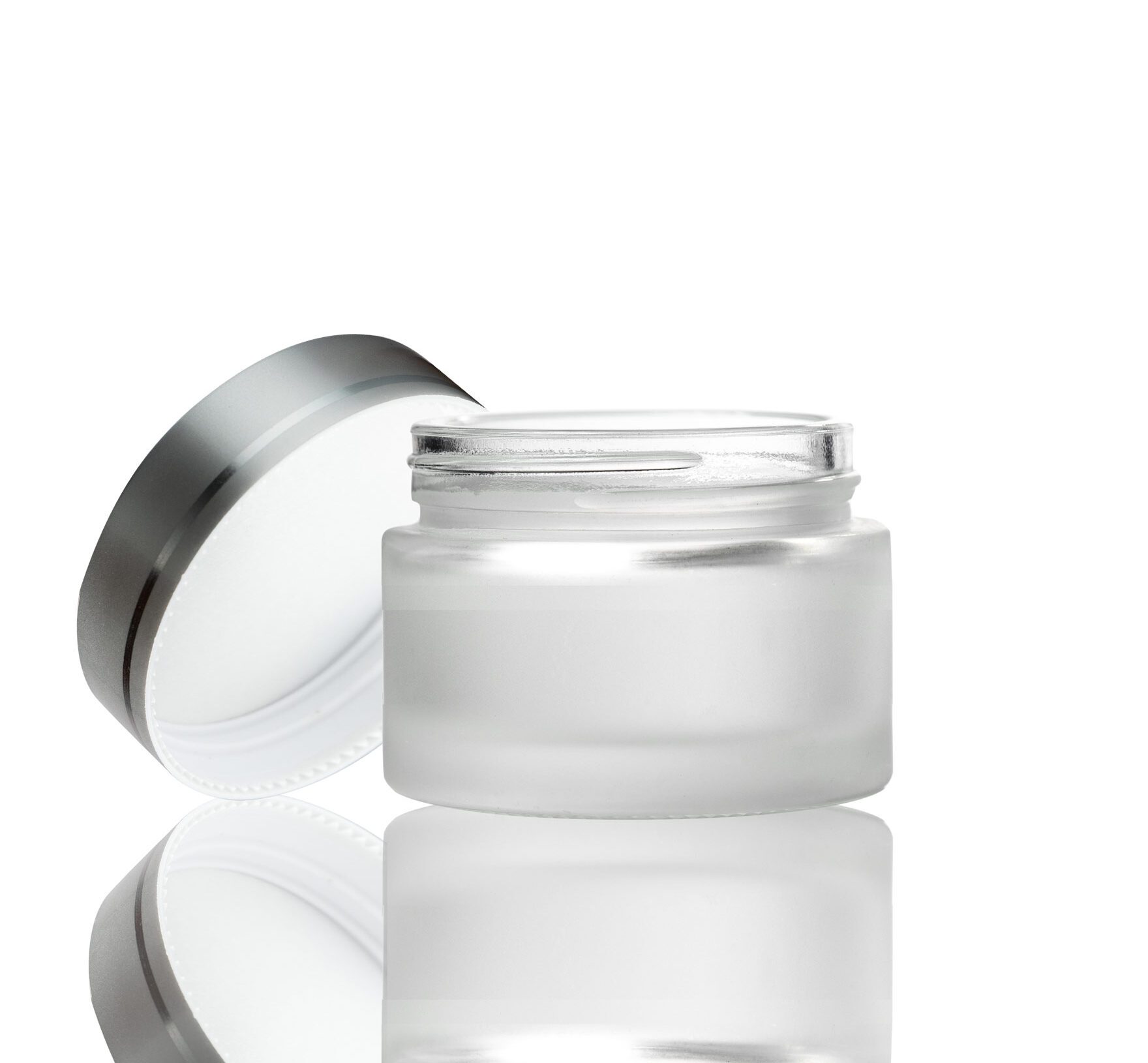 50ml Frosted Glass Jar - With Silver Lid